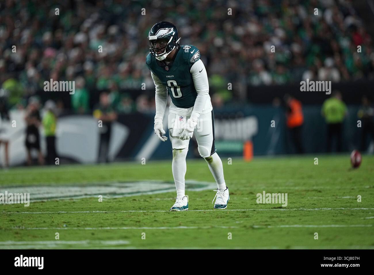 Philadelphia Eagles' Joshua Uche in action during an NFL football game ...
