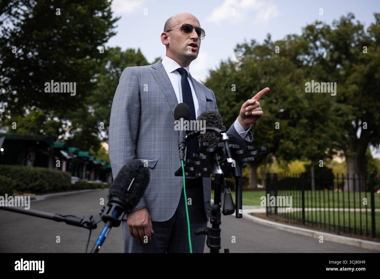White House Deputy Chief of Staff Stephen Miller speaks with reporters ...