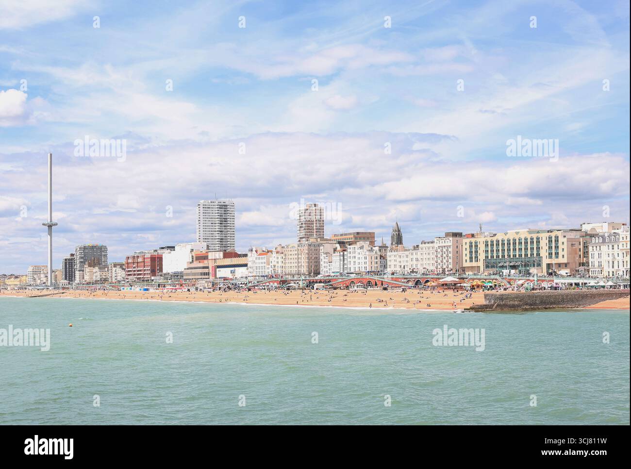 Brighton Seafront with i360 Tower Viewed from the Pier, UK Stock Photo ...