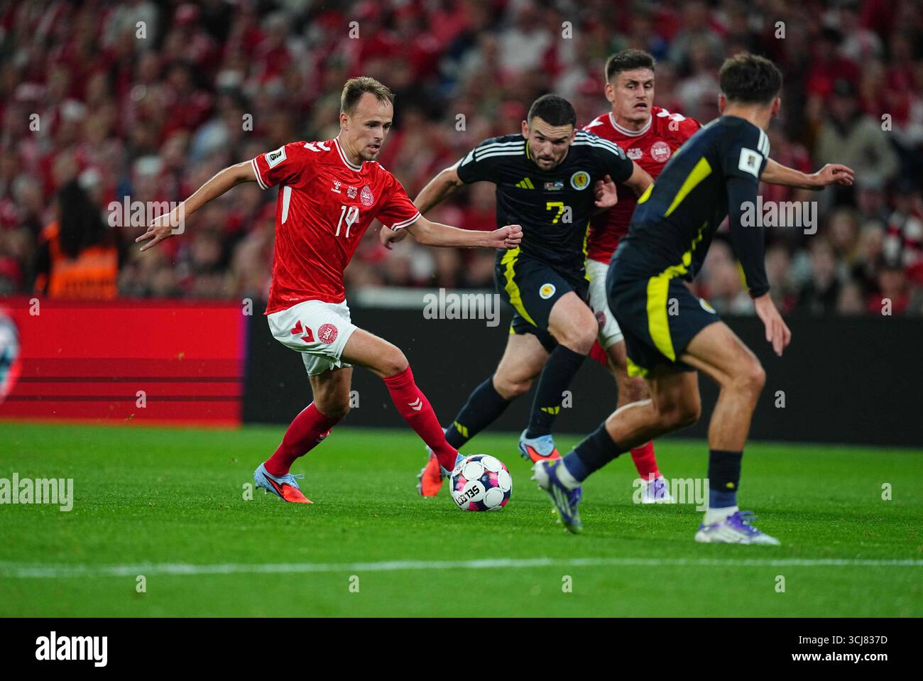 September 05 2025: Mikkel Damsgaard of Denmark controls the ball during ...