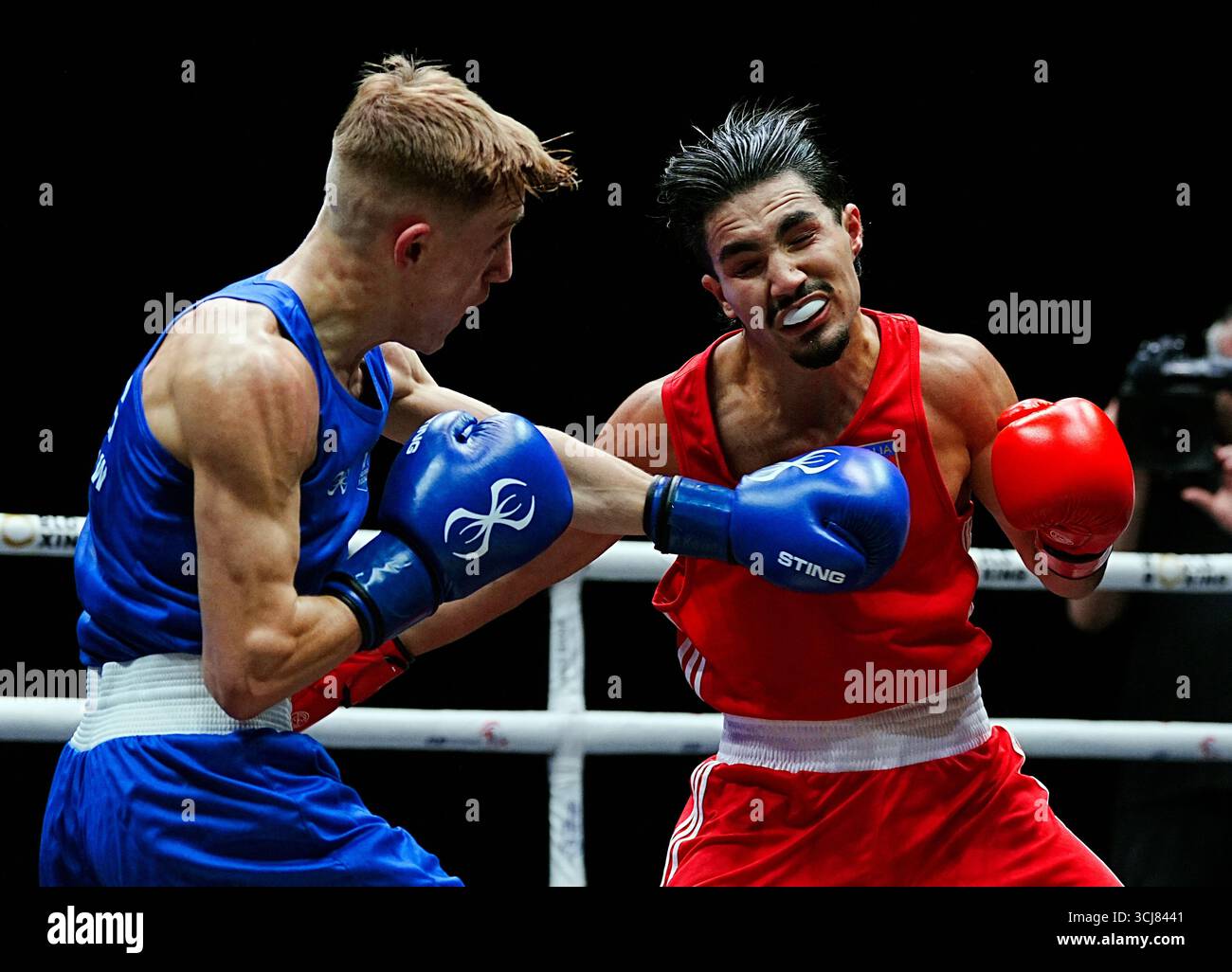 England's Reece Readshaw (BLUE) and Italy's Salvatore Attrattivo (RED ...