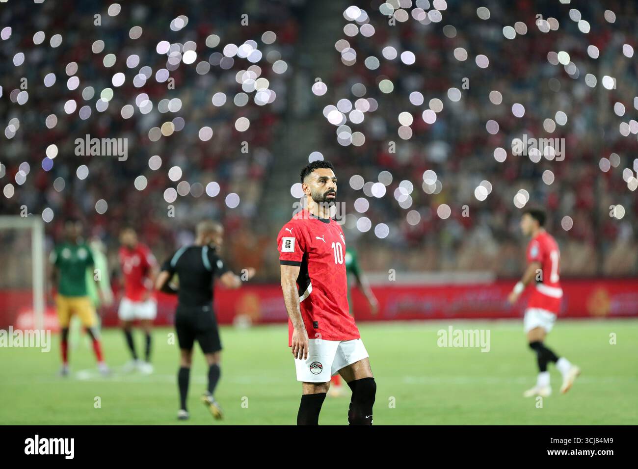 Egypt's Mohamed Salah stands on the pitch during the World Cup qualifying soccer match between ...
