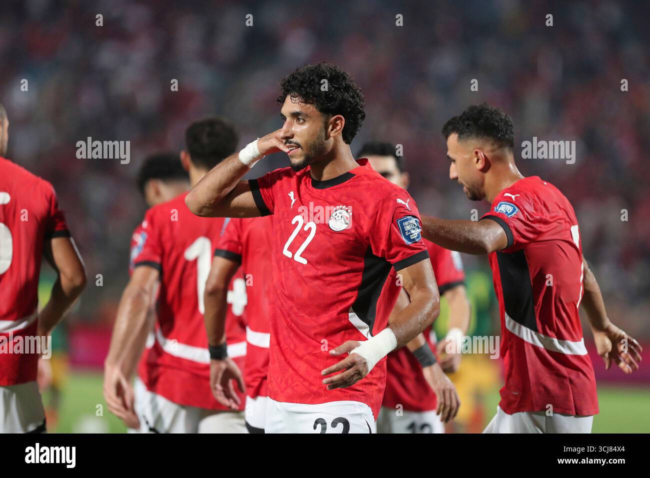 Egypt's Omar Marmoush celebrates after a goal during the World Cup ...