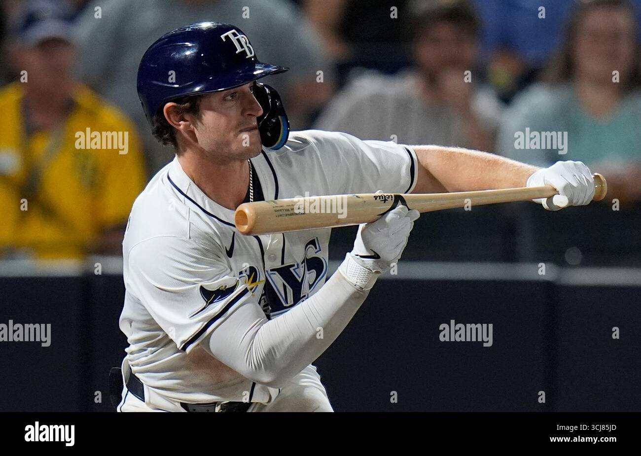 Tampa Bay Rays' Carson Williams bunts against the Cleveland Guardians ...