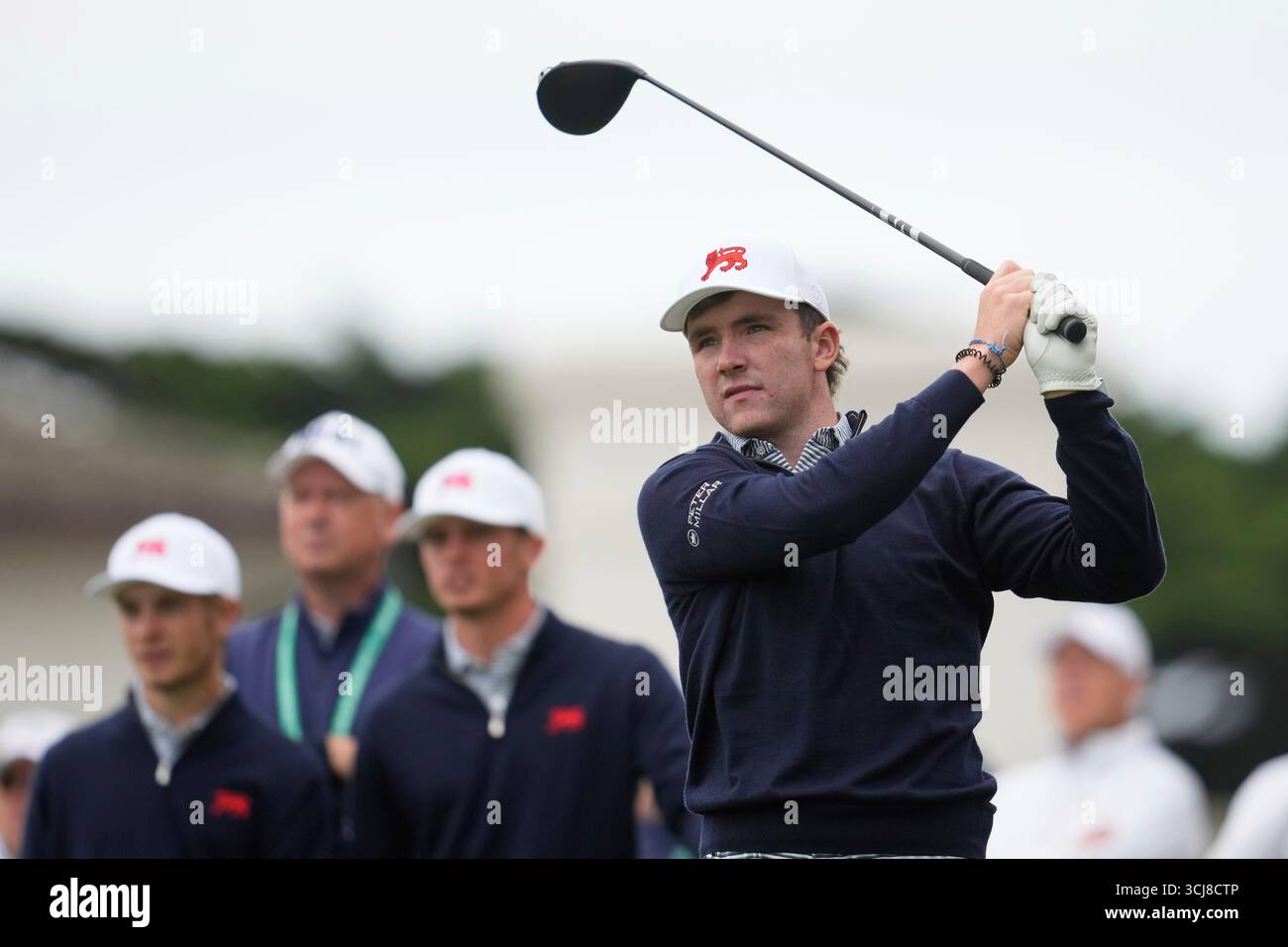 The Great Britain and Ireland team's Gavin Tiernan hits during practice ...