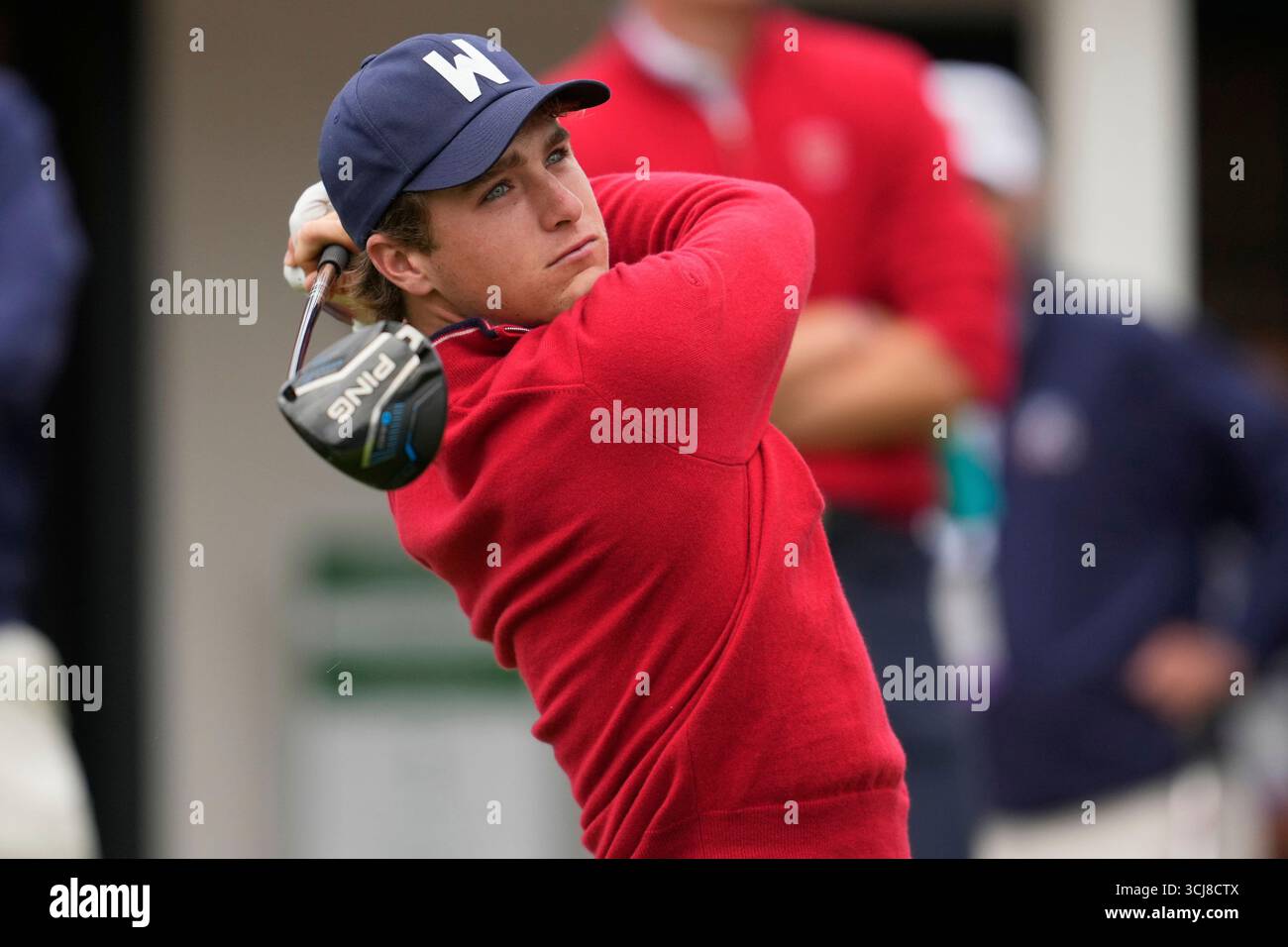The USA team's Jacob Modleski hits during practice before the Walker ...