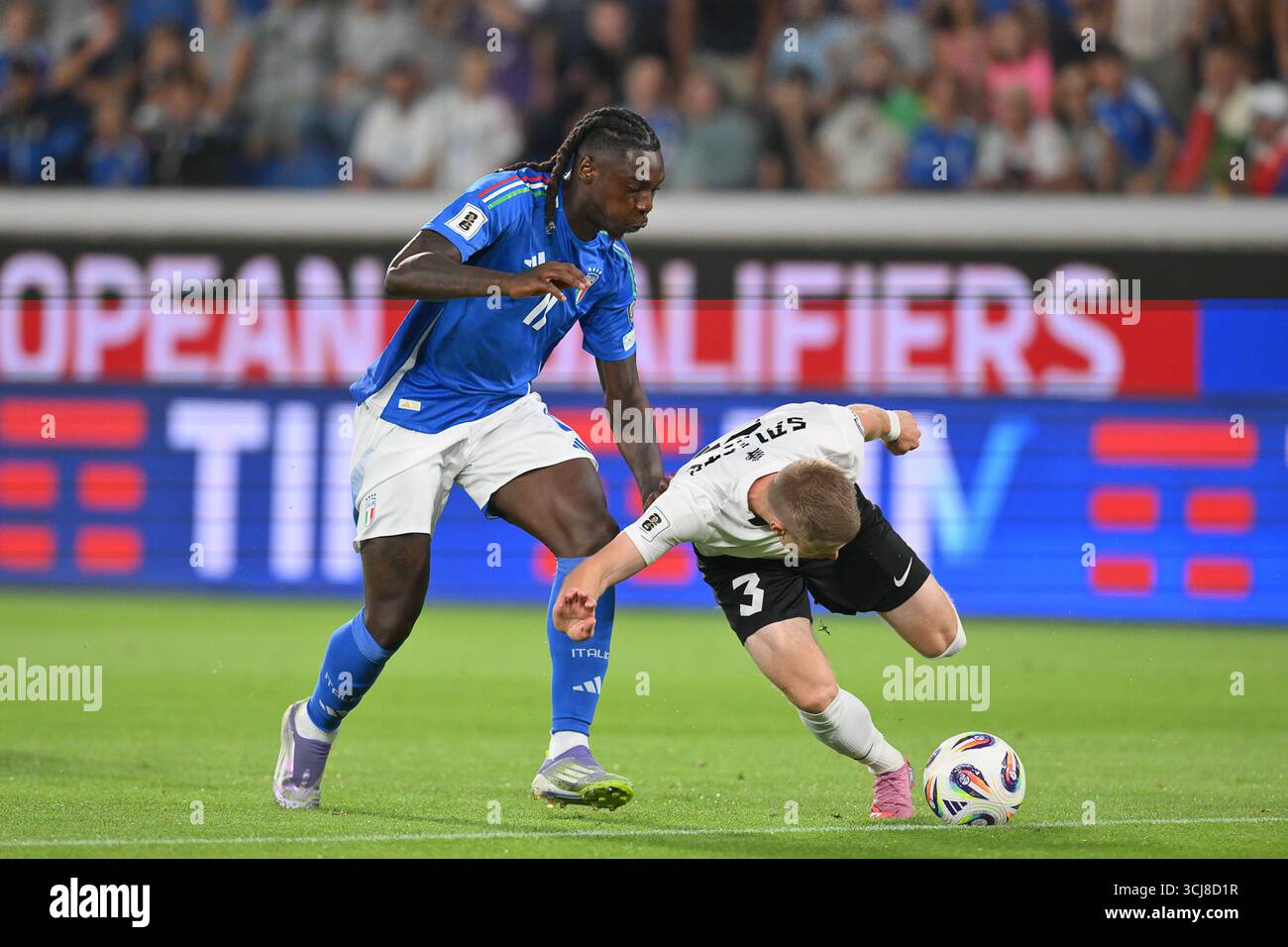 New Balance Stadium, Bergamo, Italy -Moise Kean of Italy under pressure ...