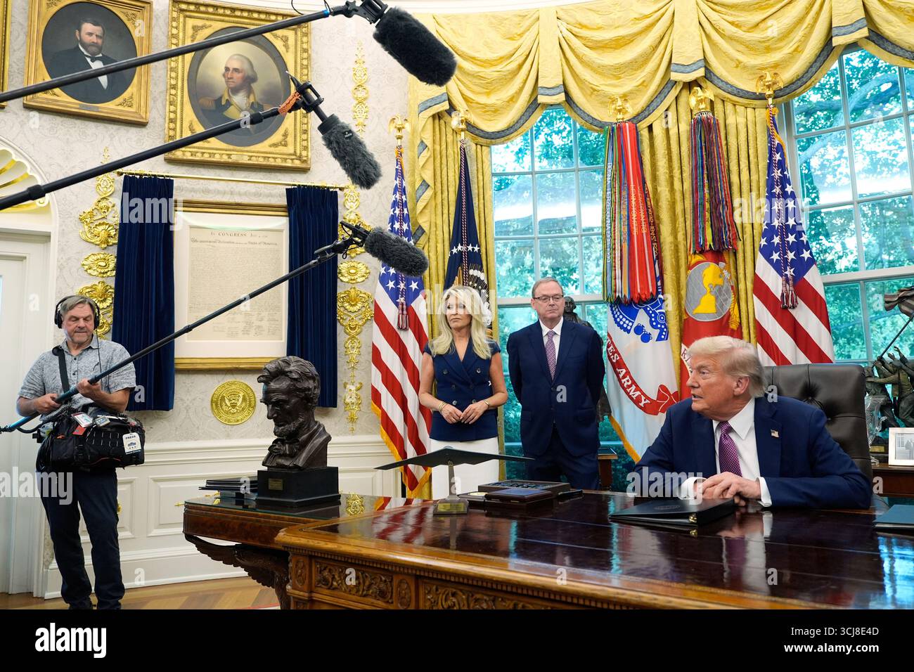 President Donald Trump speaks in the Oval Office of the White House ...