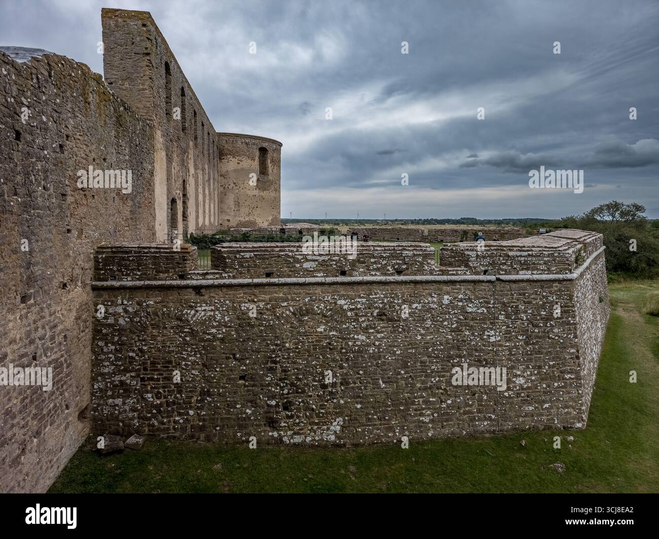 Famous Swedish royal castle ruin with round tower, gun platform bastion ...