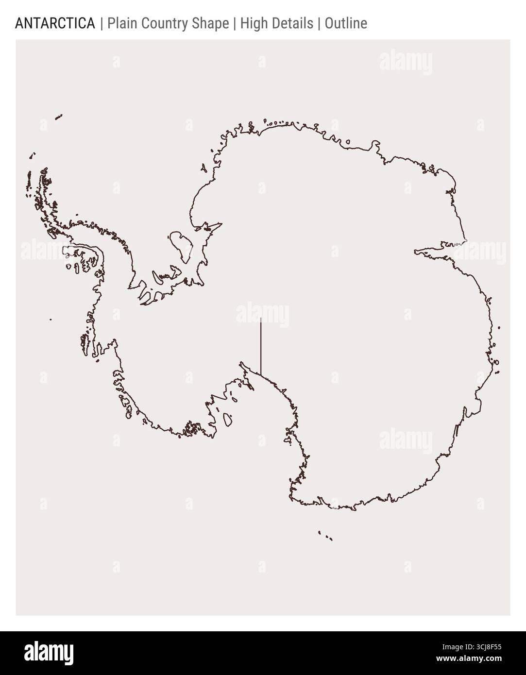 Antarctica plain country map. High details. Outline style. Shape of ...