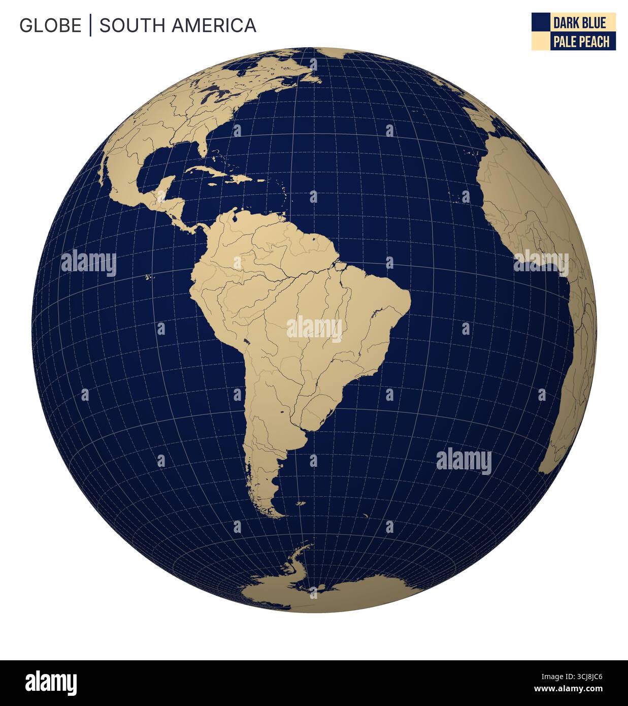 Vector Globe centered to South America. Dark Blue Pale Peach palette ...