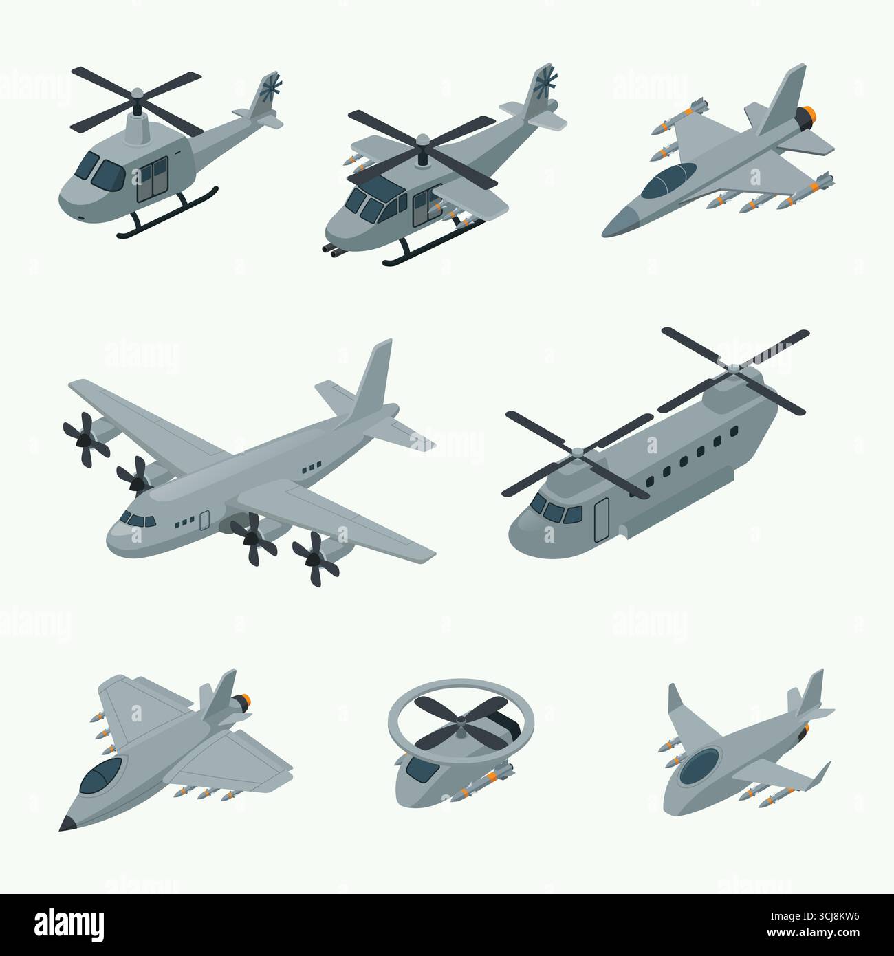 A vector illustration of Isometric of Different Military Aircraft Stock ...