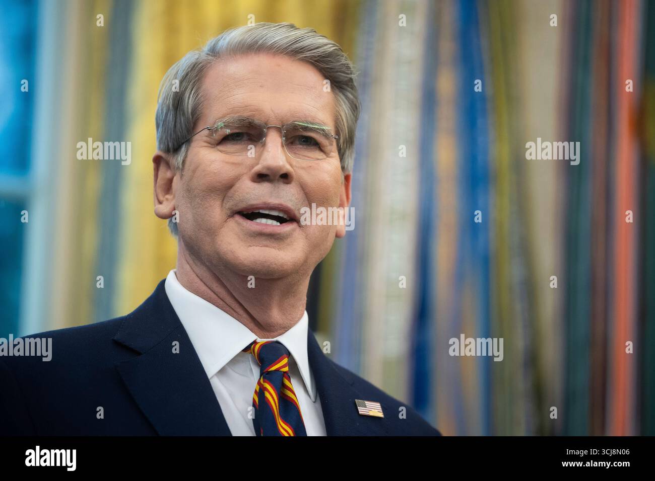 Treasury Secretary Scott Bessent speaks in the Oval Office at the White ...