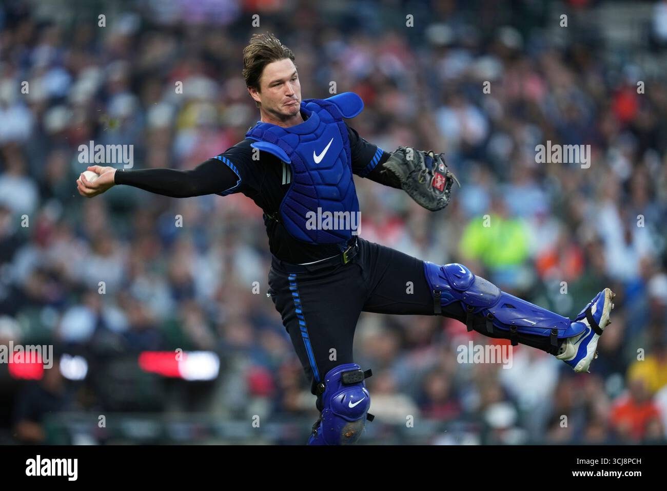 Detroit Tigers catcher Dillon Dingler (13) throws to first base for an ...