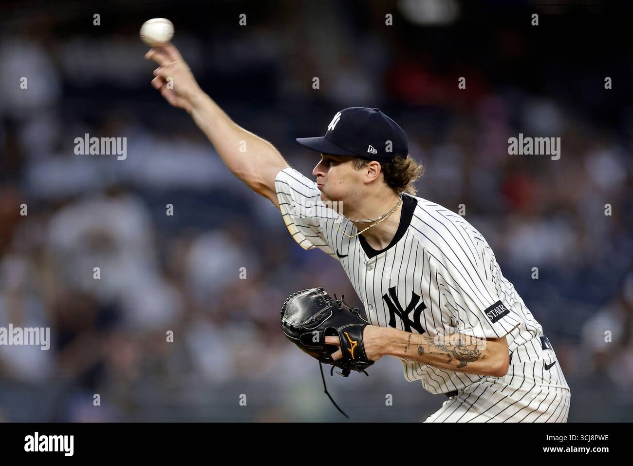 New York Yankees pitcher Cam Schlittler throws during the first inning ...