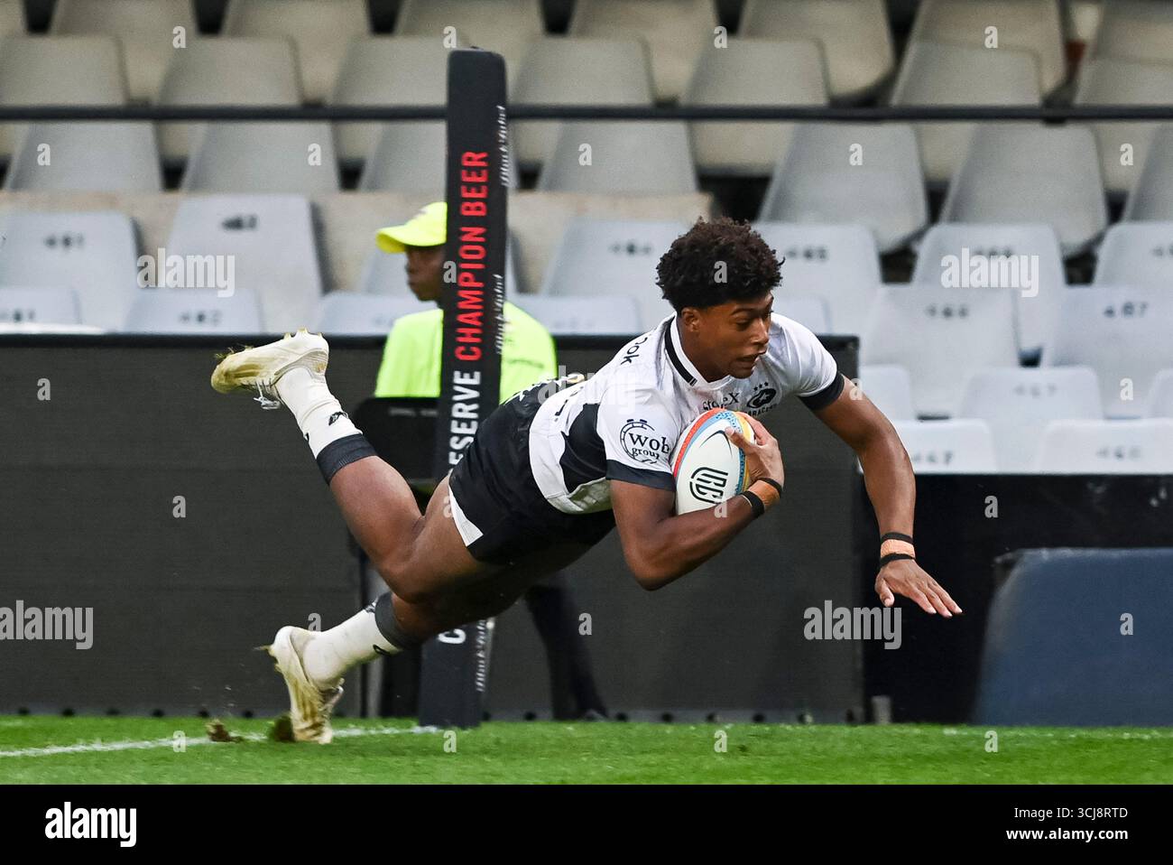 Noah Caluori of Saracens scores a try during the match between ...