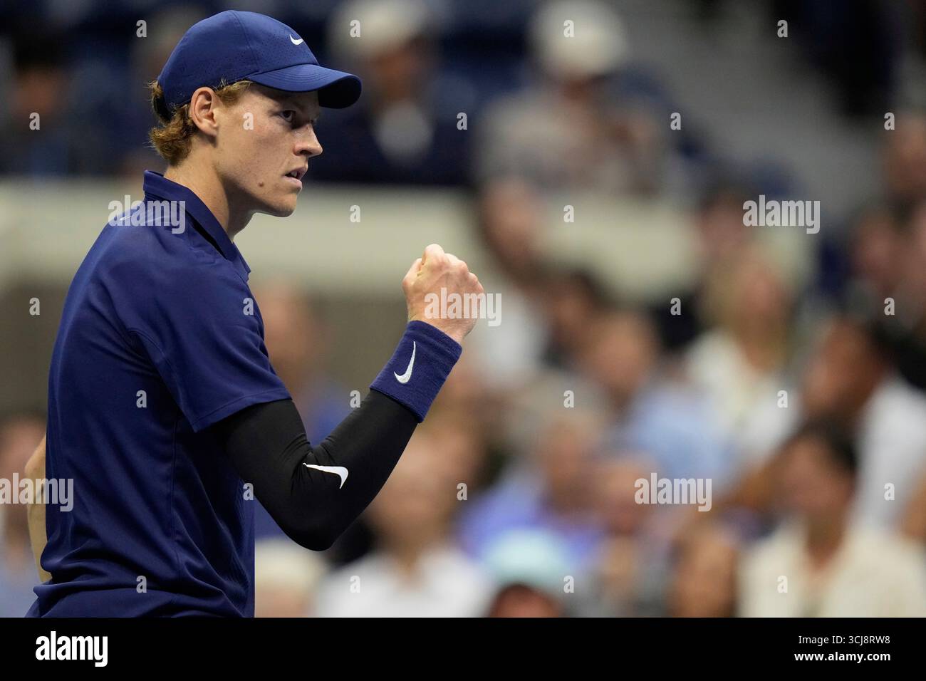 Jannik Sinner, of Italy, reacts against Felix Auger-Aliassime, of ...