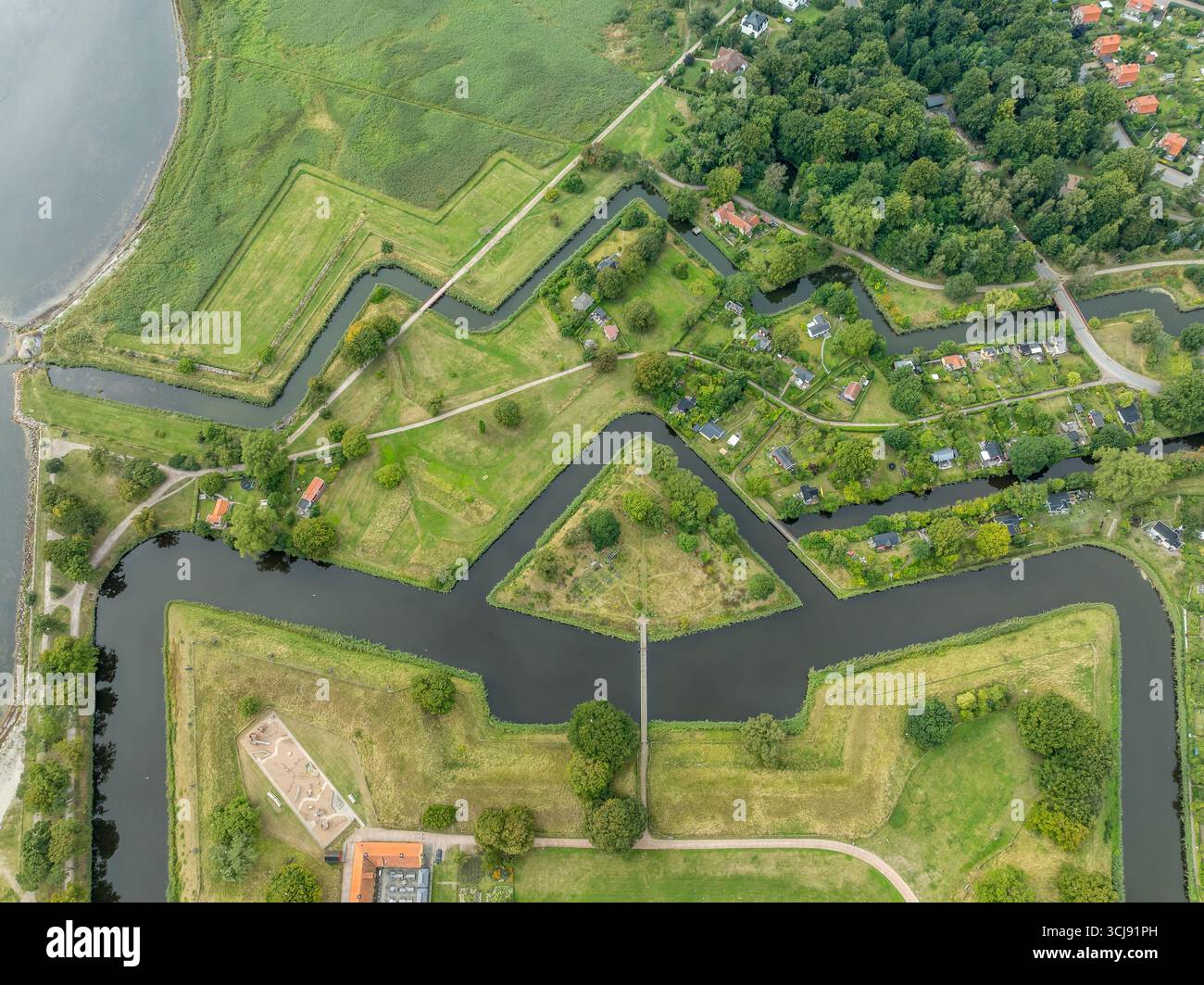 Aerial view of Landkrona citadel, fortified enclosure with artillery ...