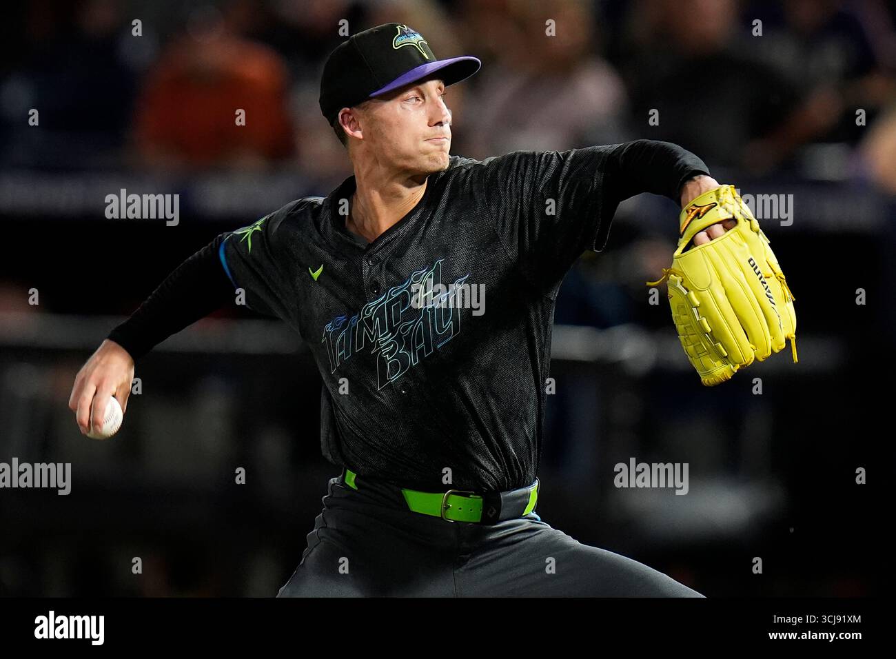 Tampa Bay Rays opening pitcher Griffin Jax delivers to the Cleveland ...