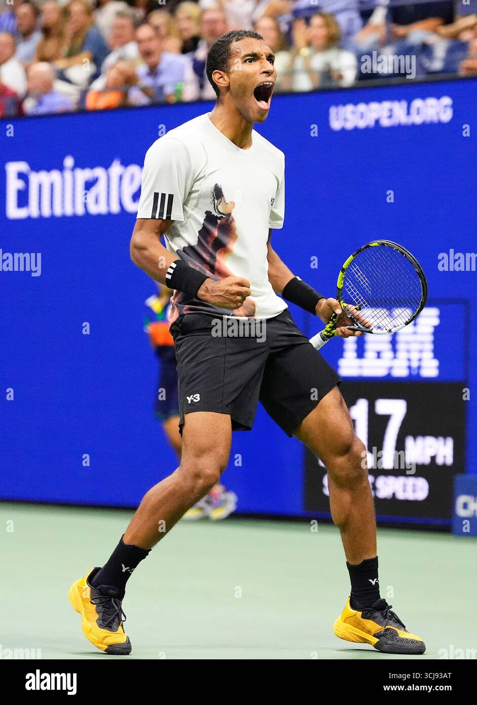 Felix Auger-Aliassime, of Canada, reacts after scoring a point against ...