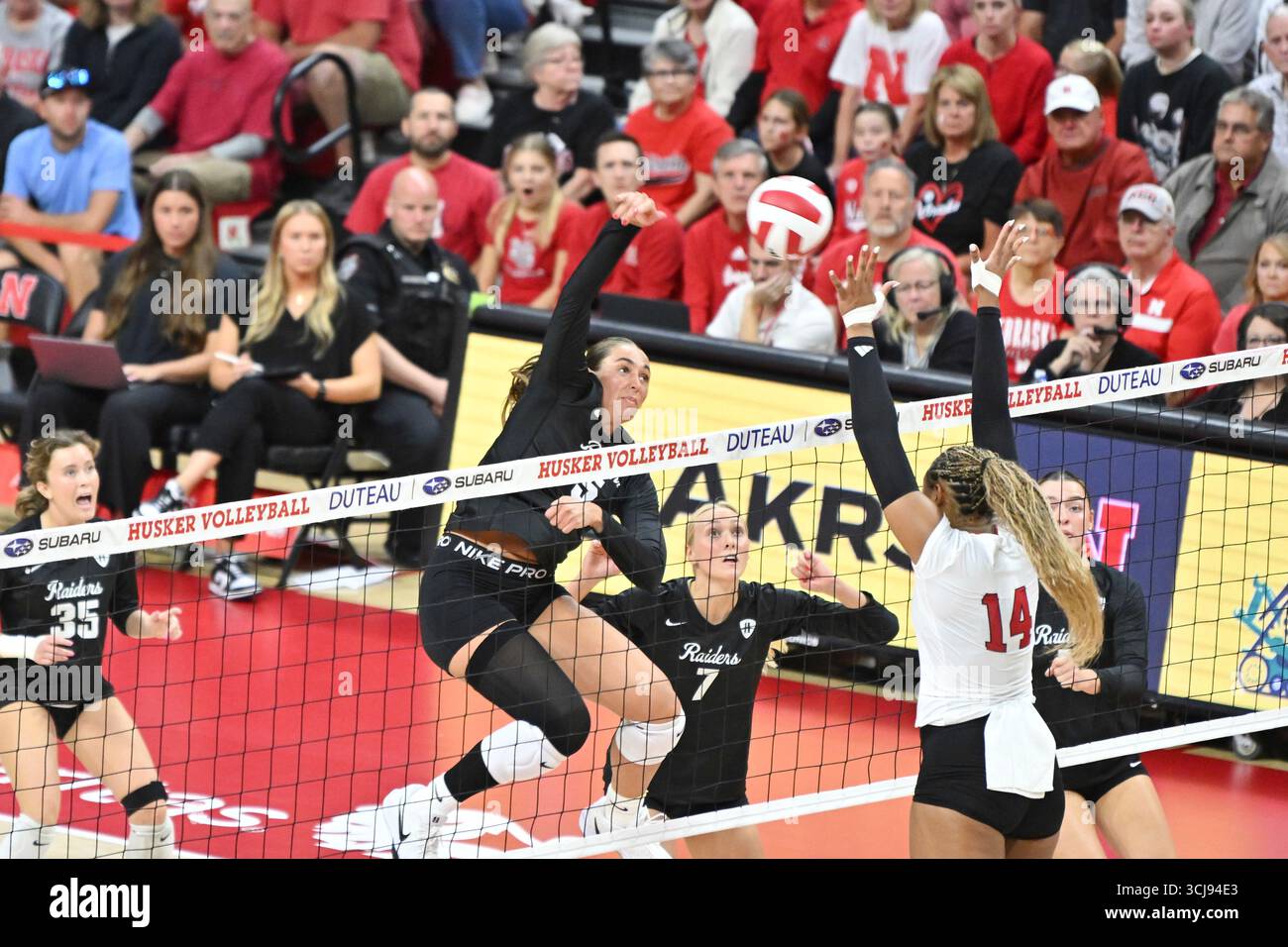 Wright State's Taylor Bransfield (5) spikes the ball during an NCAA ...
