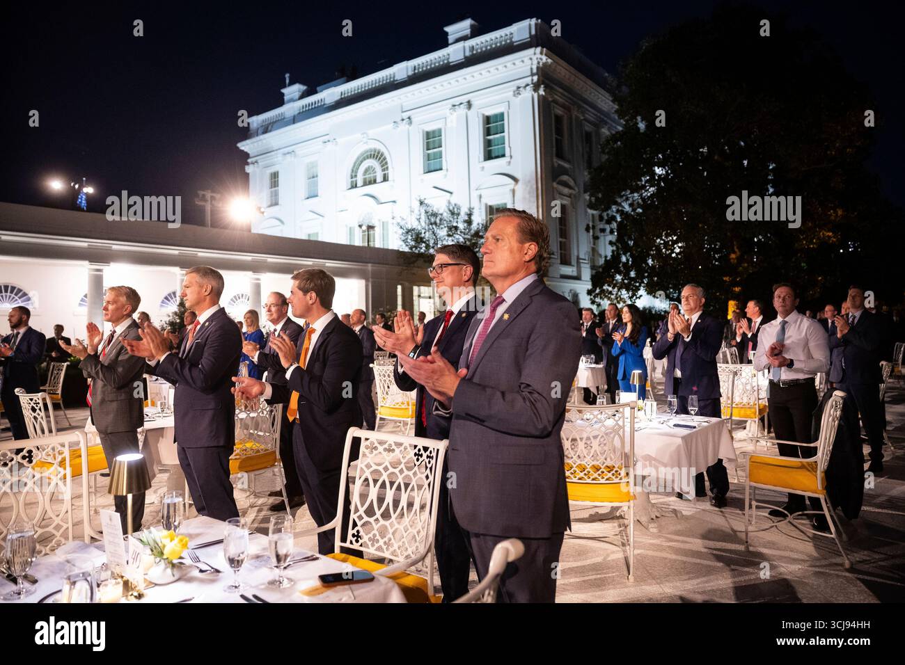 President Donald Trump hosts a dinner with members of his ...