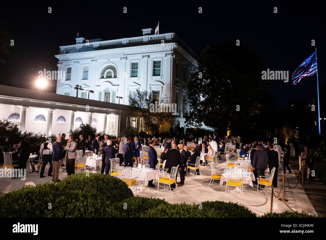 President Donald Trump hosts a dinner with members of his ...