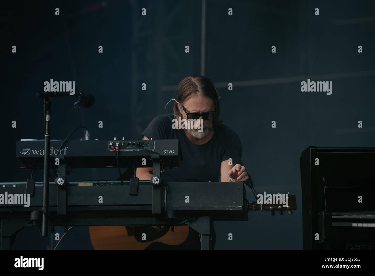 Thom Yorke, frontman of Radiohead, pictured during a live performance ...
