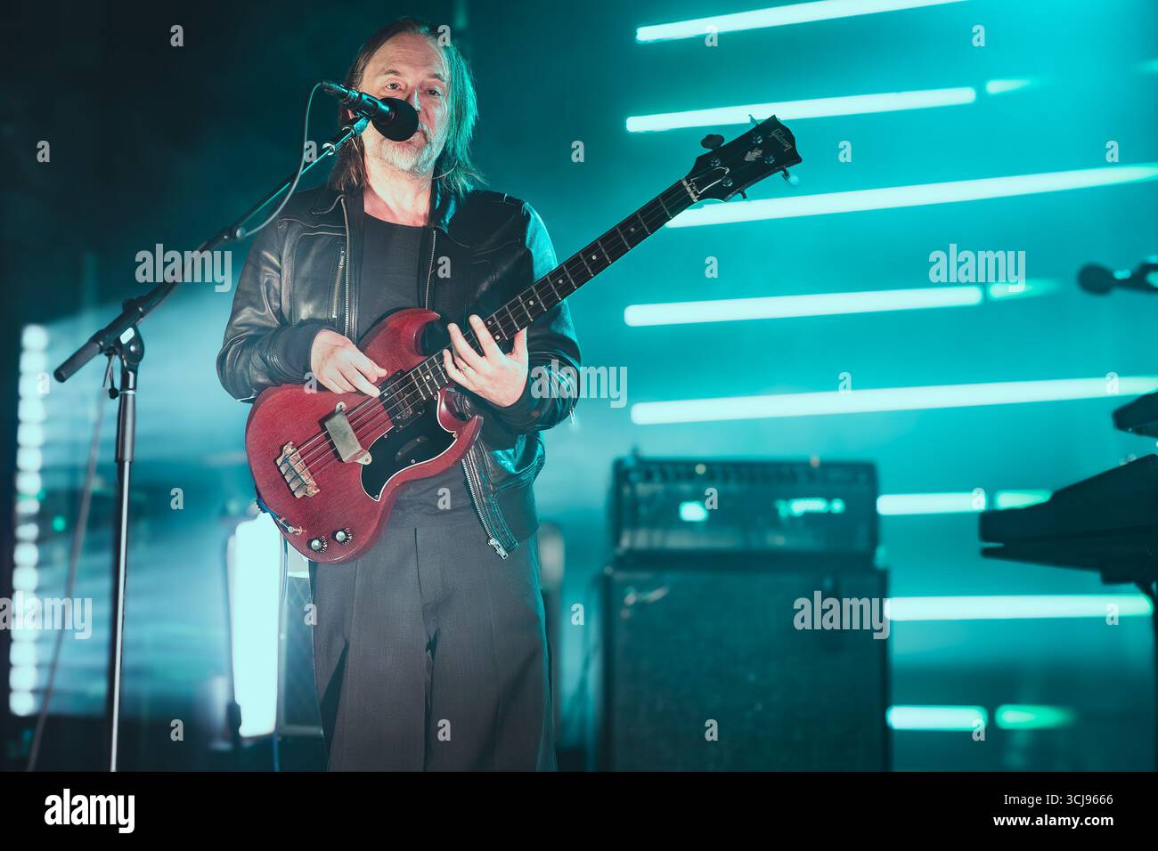 Thom Yorke, frontman of Radiohead, pictured during a live performance ...