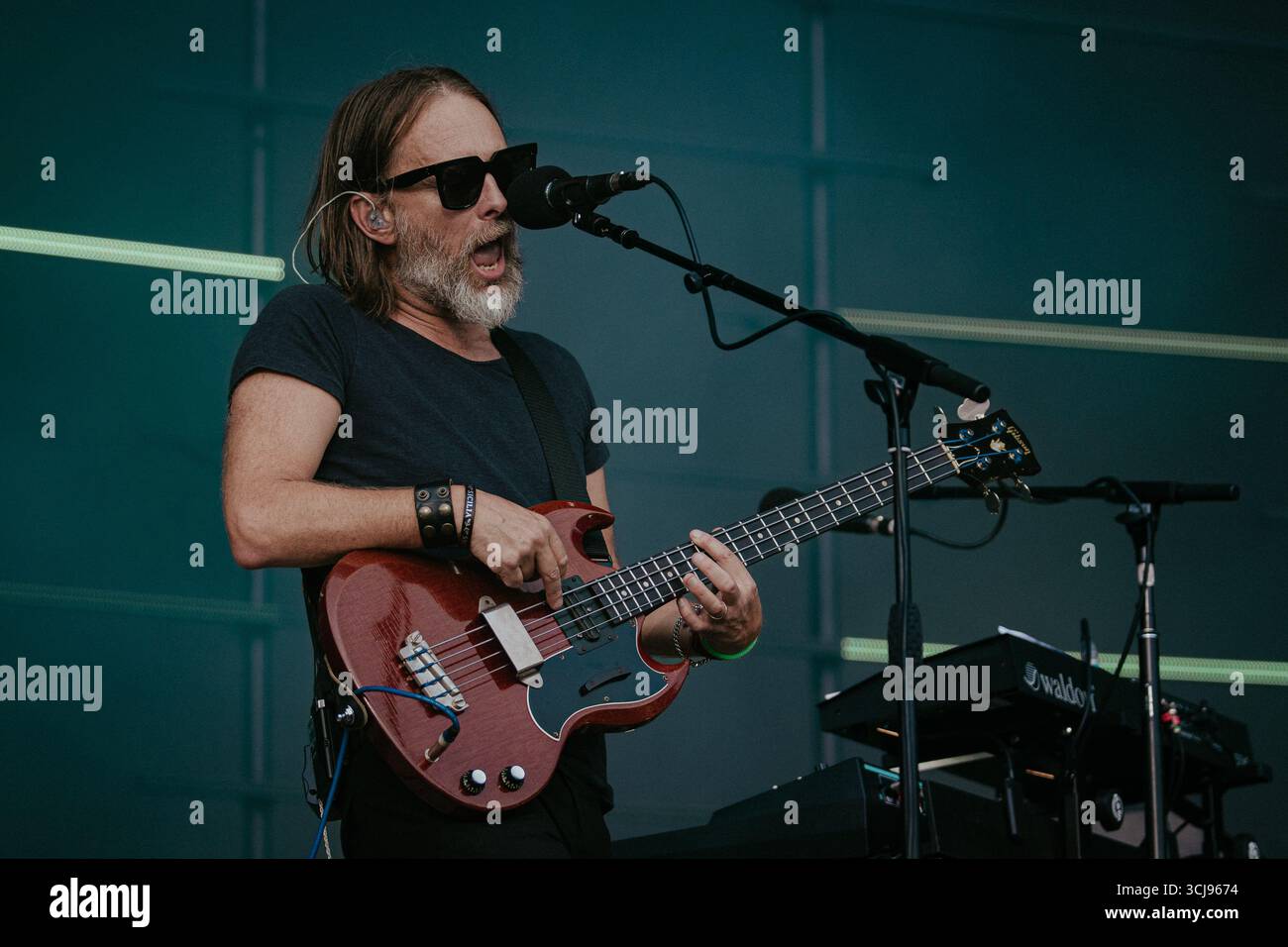 Thom Yorke, frontman of Radiohead, pictured during a live performance ...
