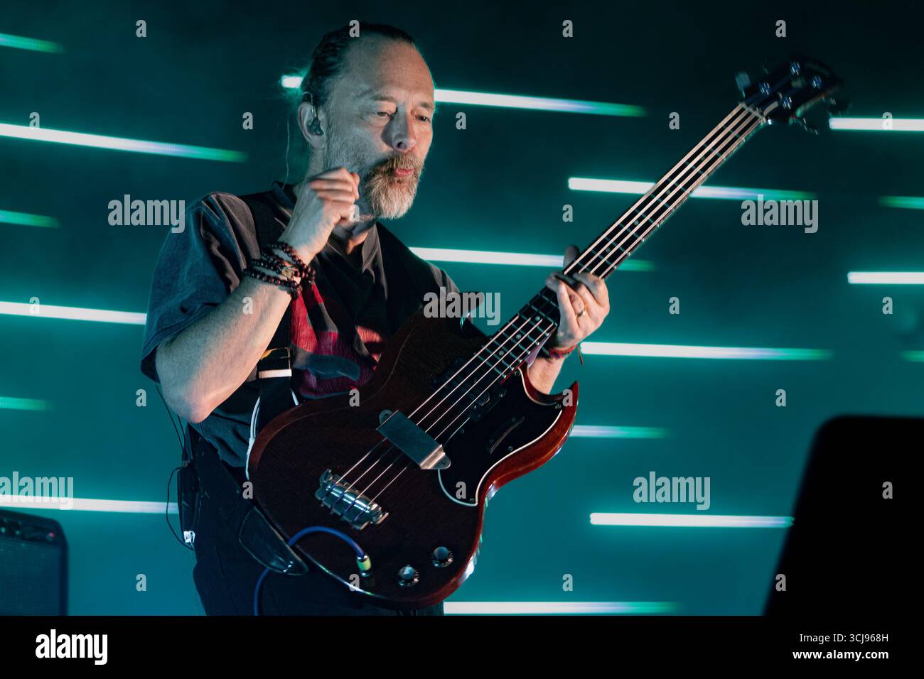 Thom Yorke, frontman of Radiohead, pictured during a live performance ...