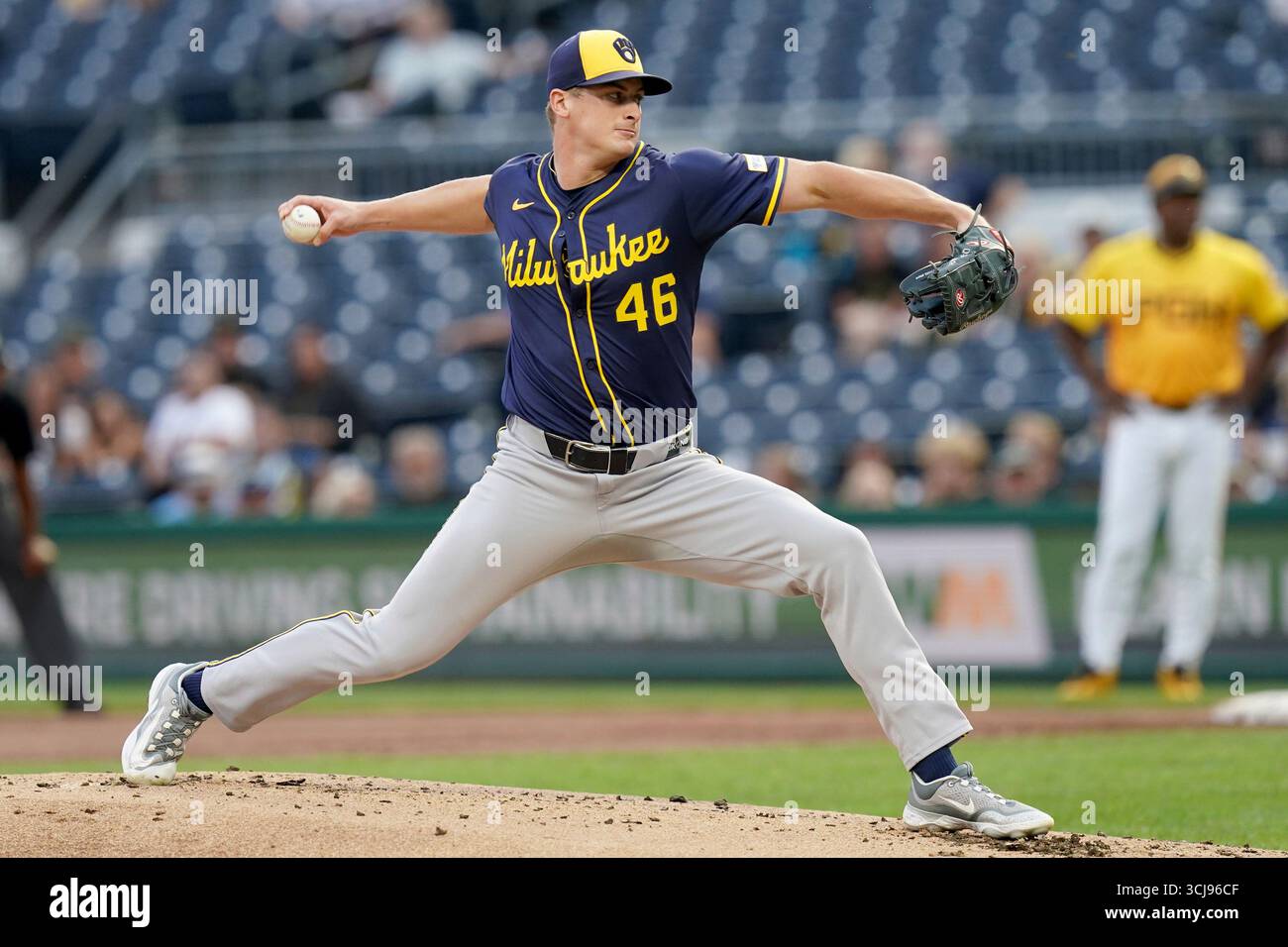 Milwaukee Brewers pitcher Quinn Priester delivers during the first ...