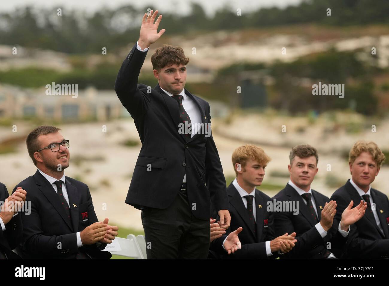 The Great Britain and Ireland team's Dominic Clemons waves during the ...