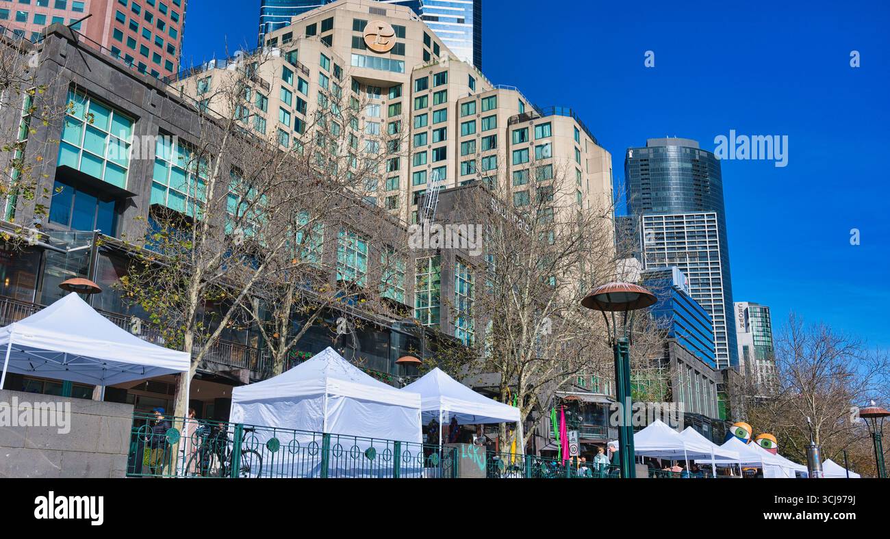 Melbourne, Victoria, Australia - 20 July 2025: Southgate towers above ...