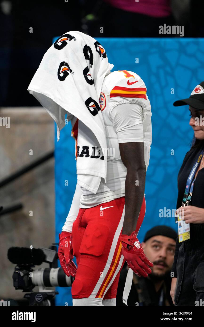 Kansas City Chiefs wide receiver Xavier Worthy (1) walks on the ...