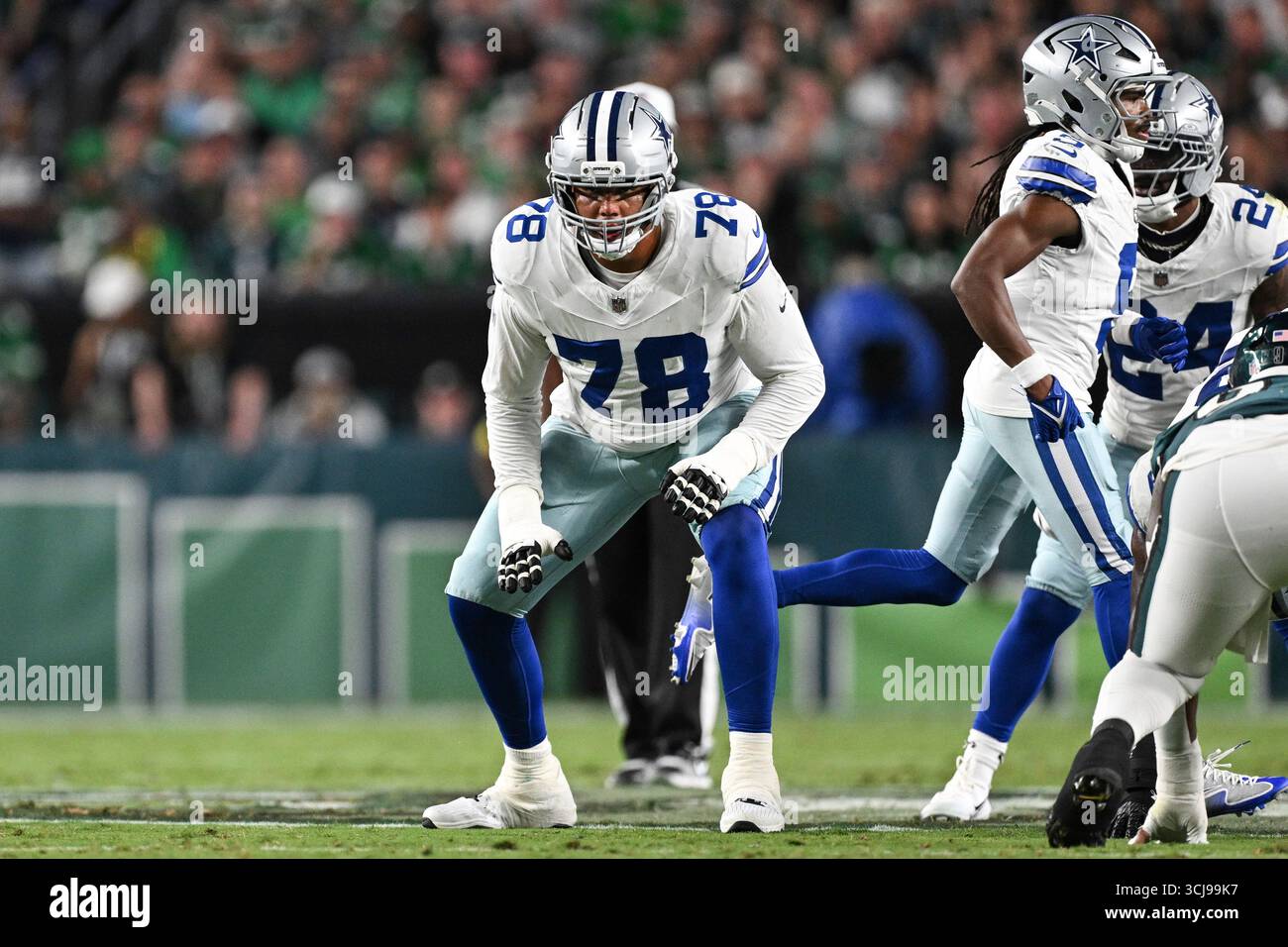 Dallas Cowboys offensive tackle Terence Steele (78) gets in position ...