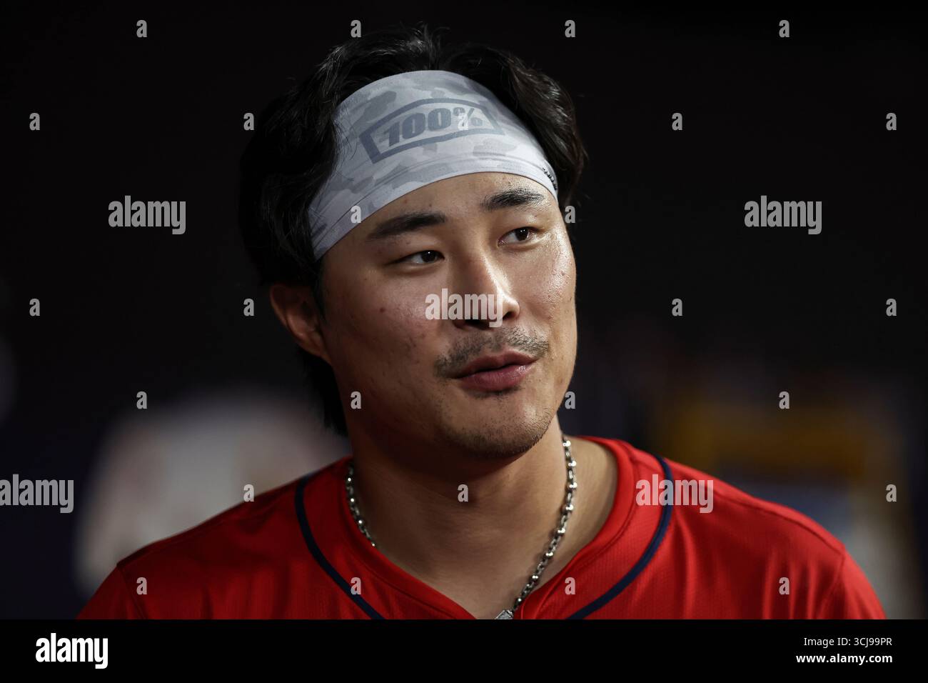 Atlanta Braves' Ha-Seong Kim looks on from the dugout during the fifth ...