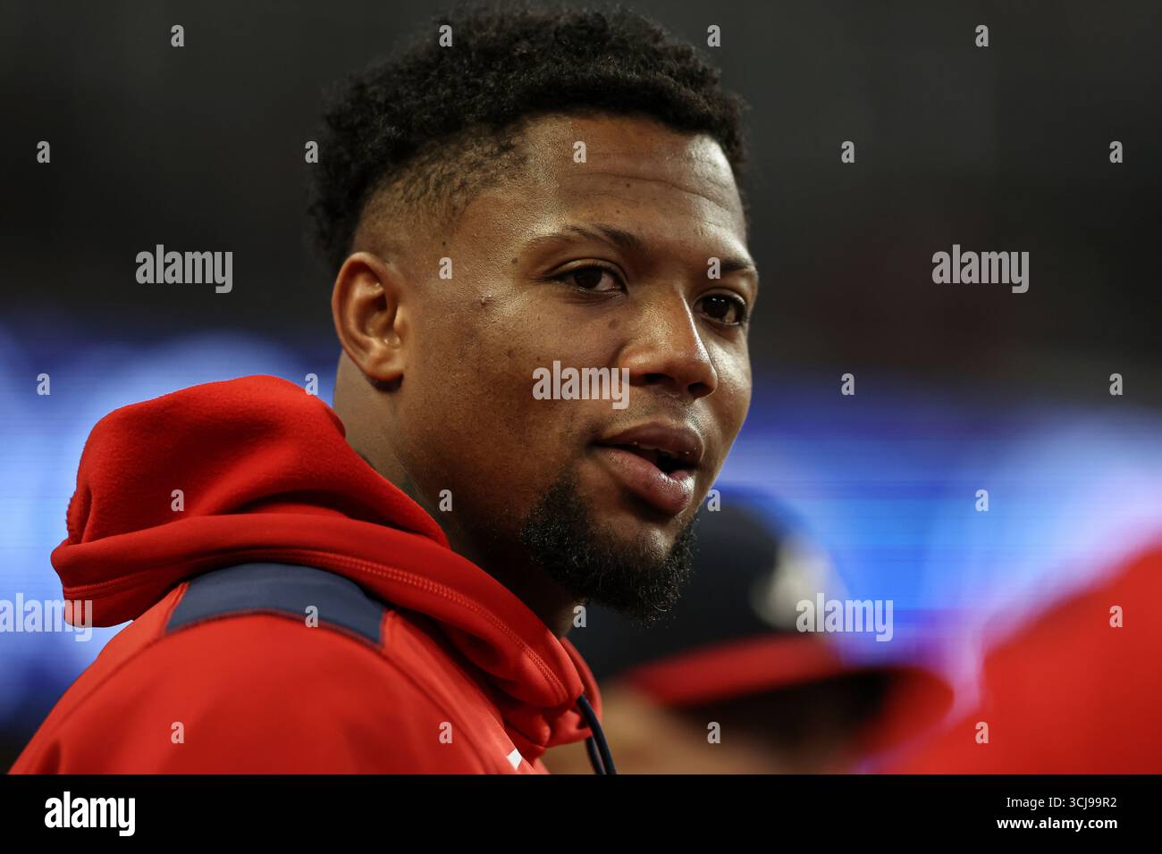 Atlanta Braves' Ronald Acuña Jr. looks on from the dugout during the ...