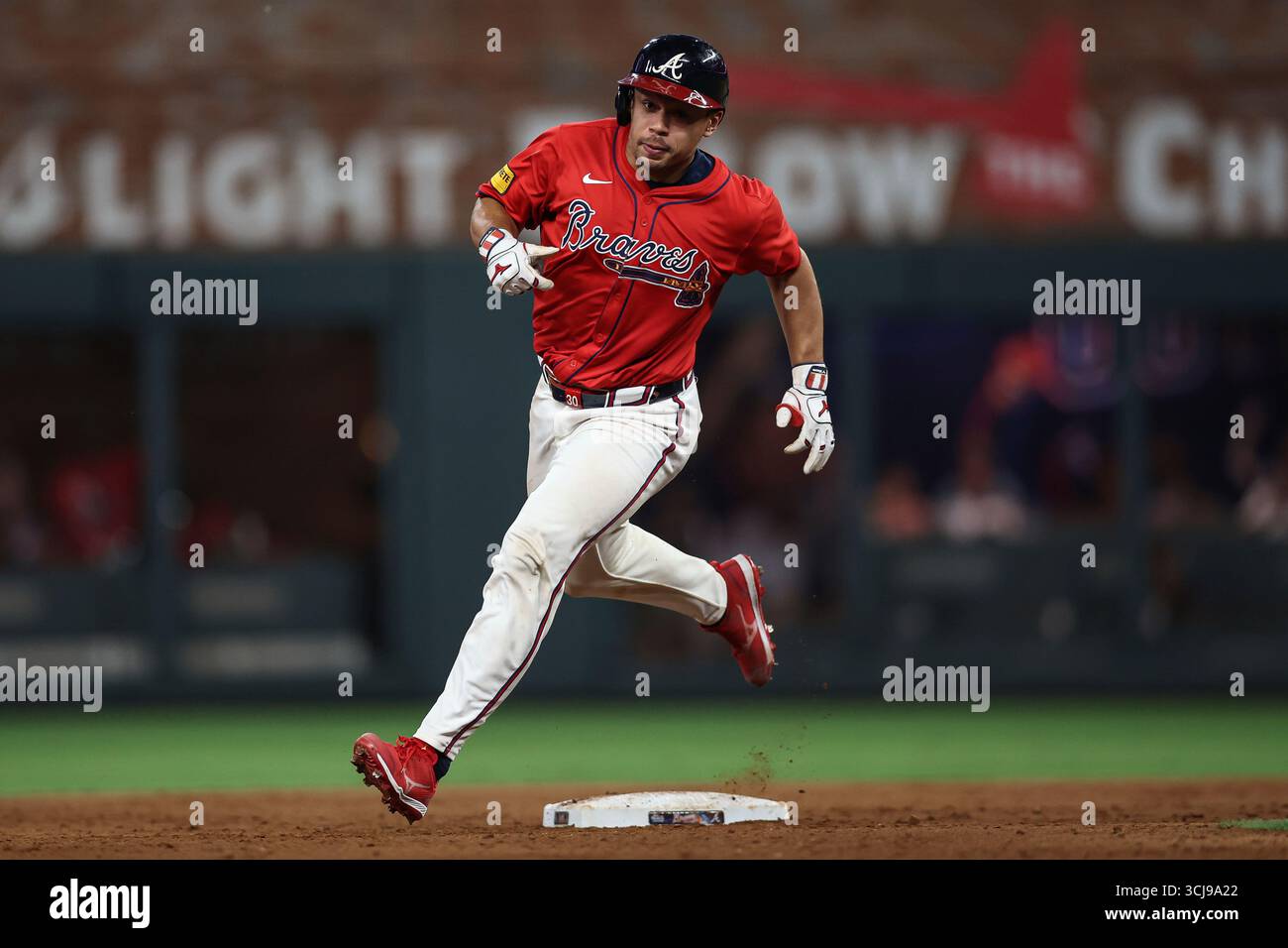 Atlanta Braves' Drake Baldwin rounds second base in the eighth inning ...