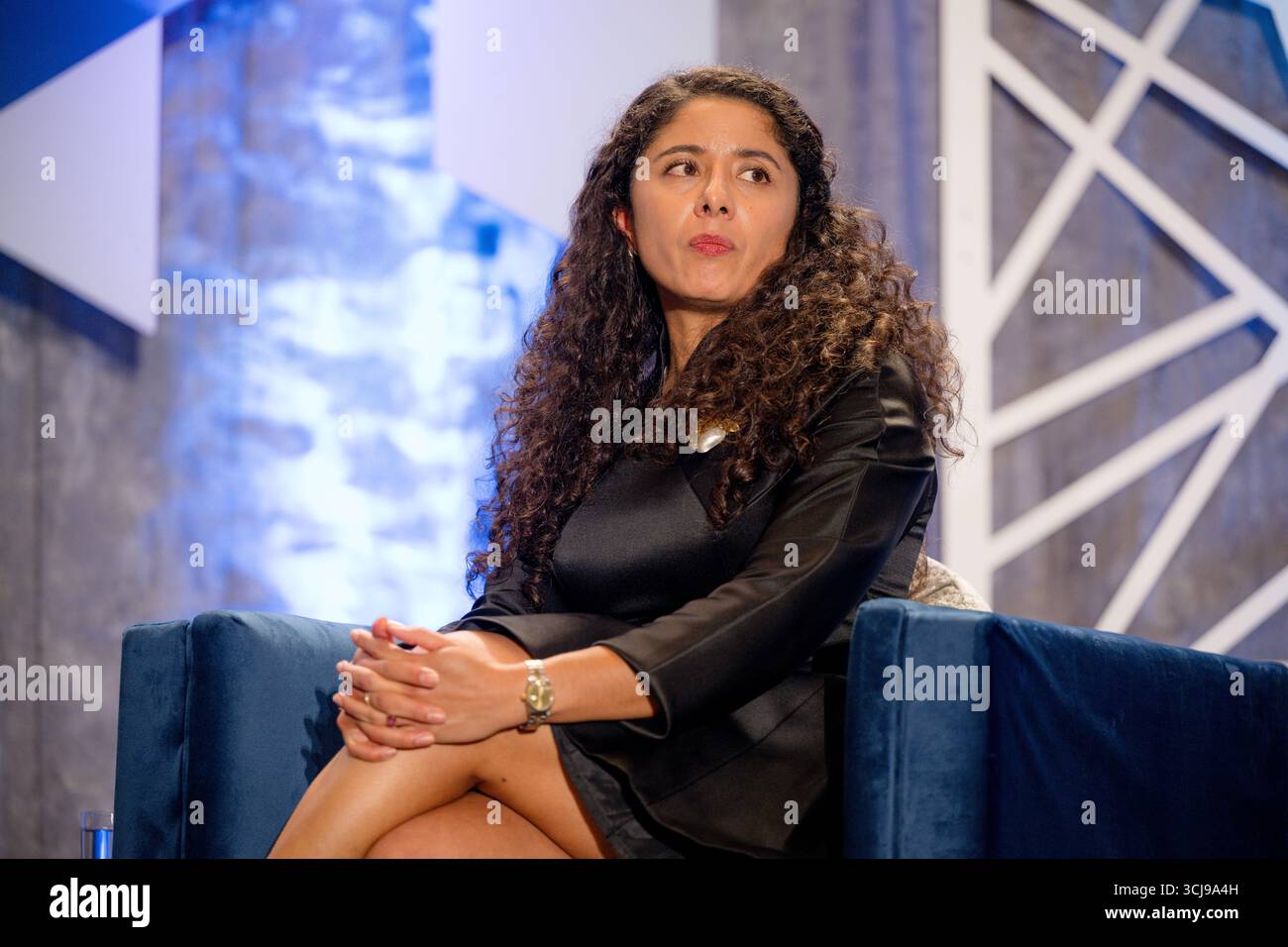 Judge Lina Hidalgo speaks on stage during the State of the County held ...