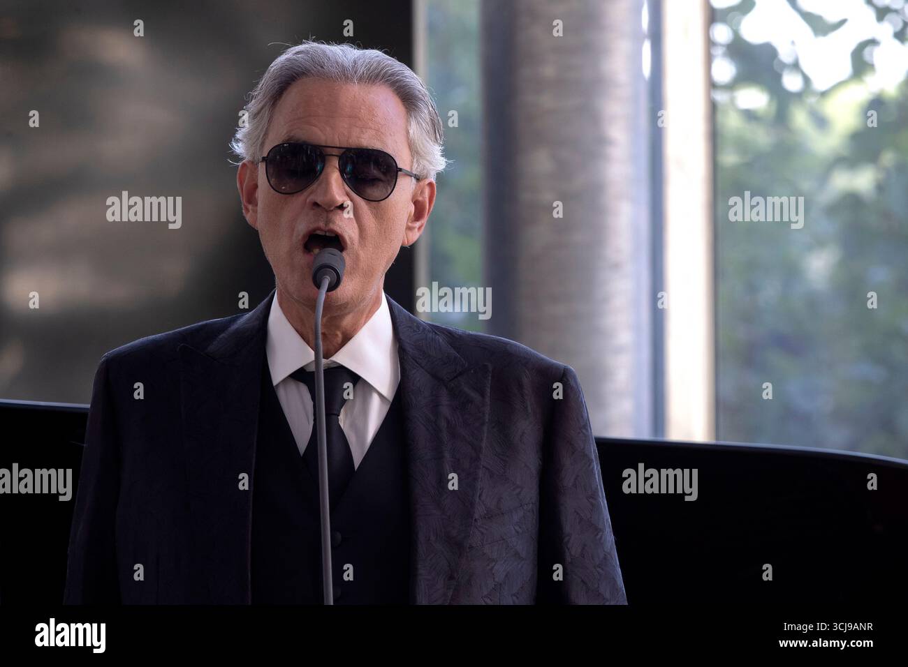 Andrea Bocelli sings at the inauguration of the Borgo Laudato Si ...