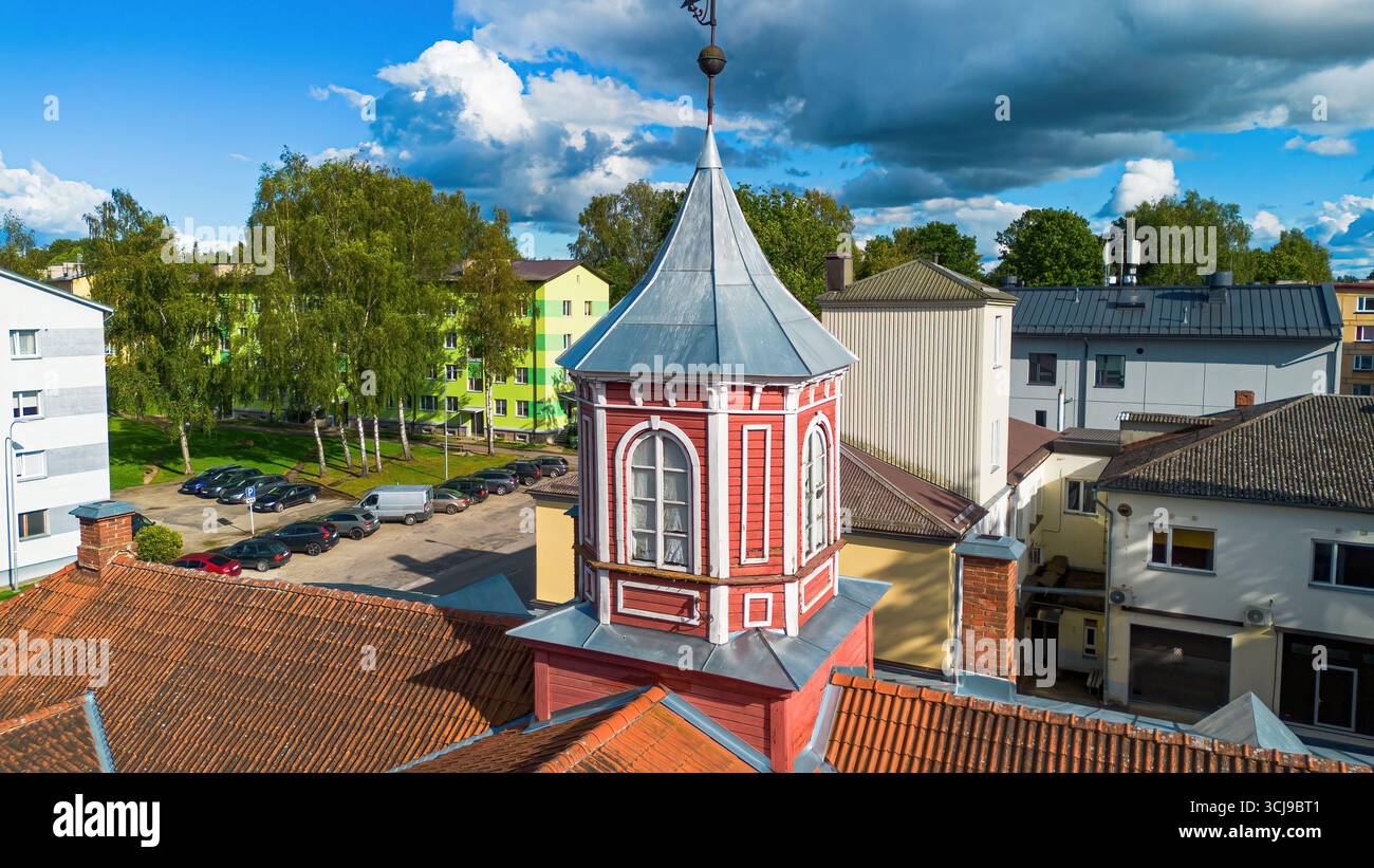 Aerial view of the former Valga Town Hall in the south of Estonia, near ...