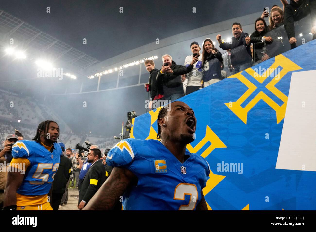 Los Angeles Chargers safety Derwin James Jr. celebrates after their win ...