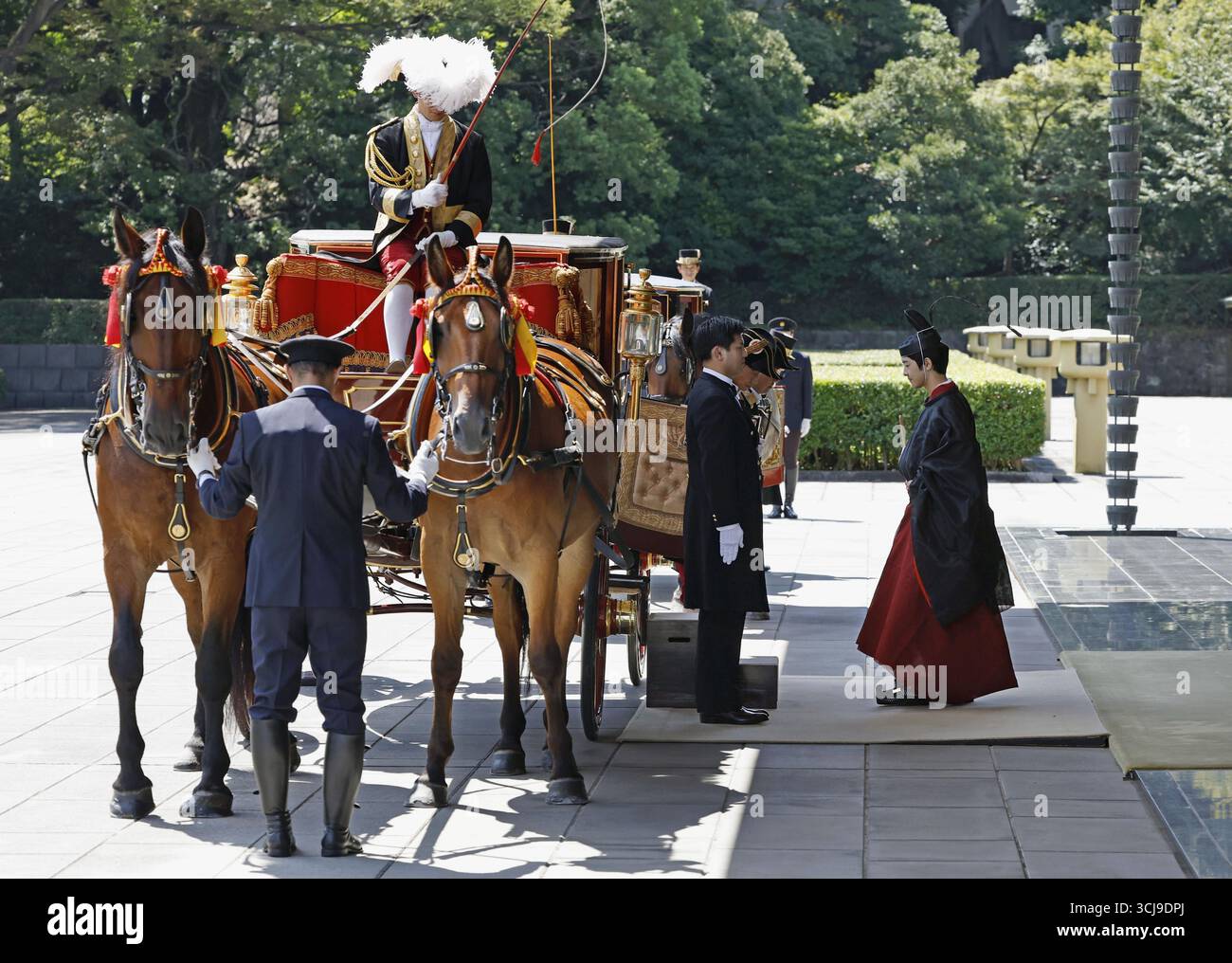 A state carriage carrying Japanese Prince Hisahito heads to the ...
