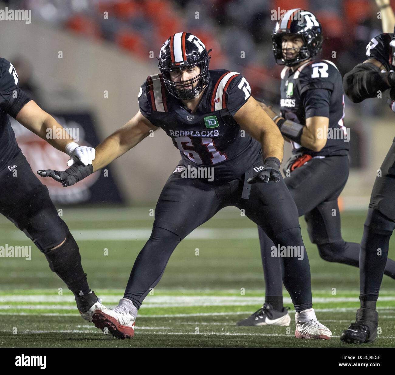 Ottawa, Canada. 05 Sep 2025. Drew Desjarlais (61) of the Ottawa Redblacks. The Ottawa Redblacks ...