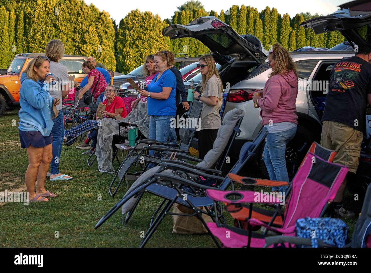 Fans of the movie Jaws get set up for the evening's showing of Jaws and ...