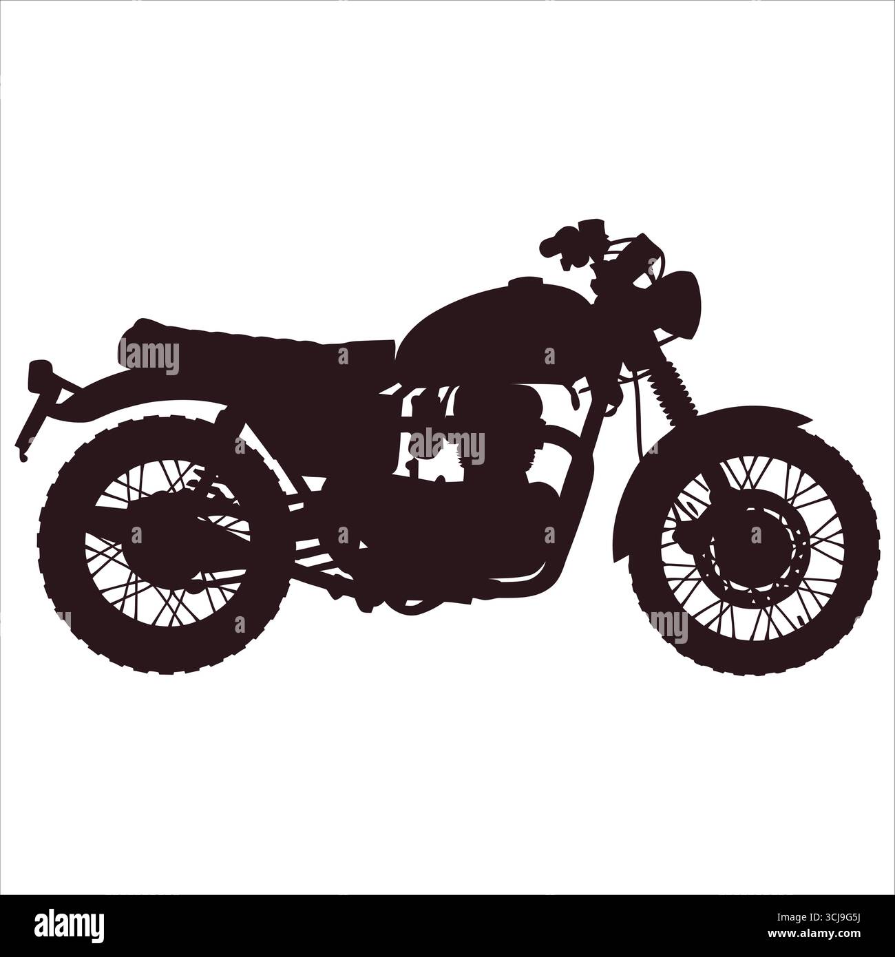 Vintage motorcycle silhouette with spoked wheels and engine details ...