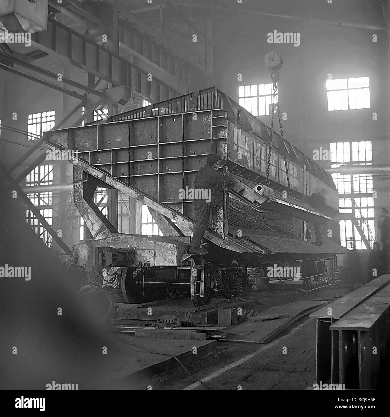 Final assembly of a giant railway hopper car in the workshop of a ...