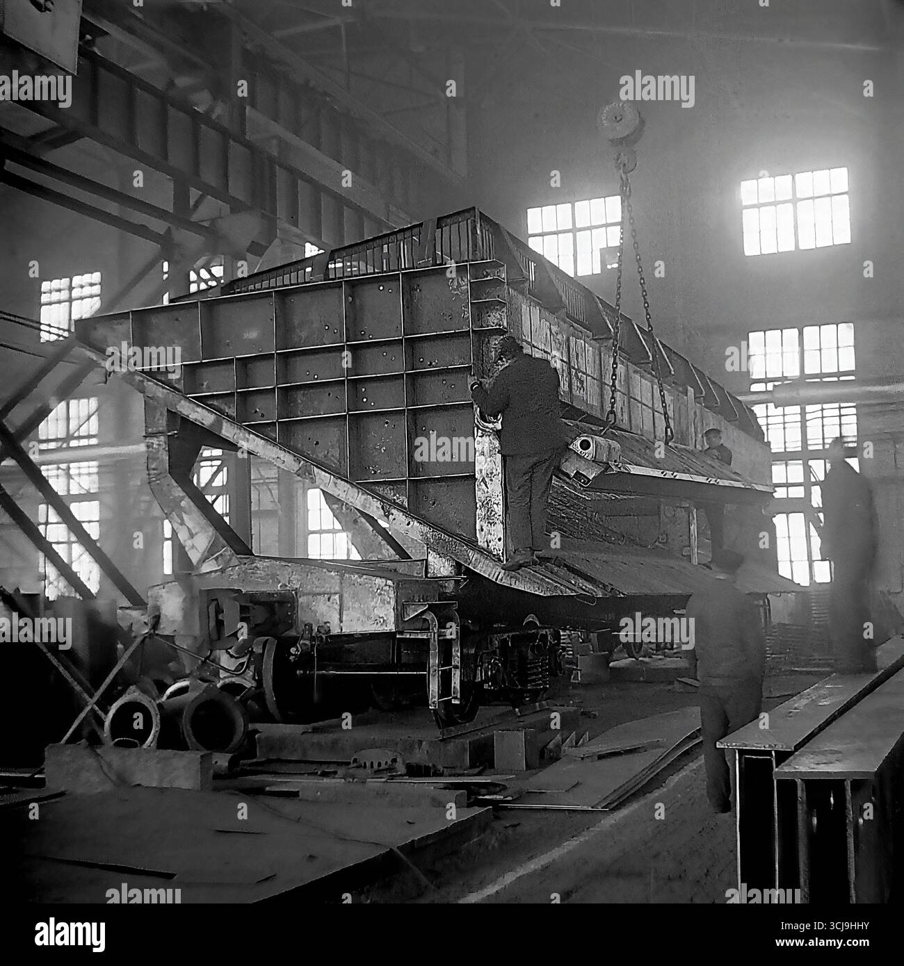 Final assembly of a giant railway hopper car in the workshop of a ...