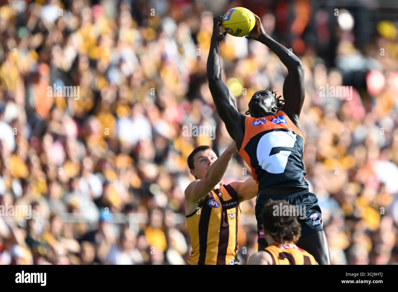 Leek Aleer of the Giants takes a mark during the AFL Elimination Final ...